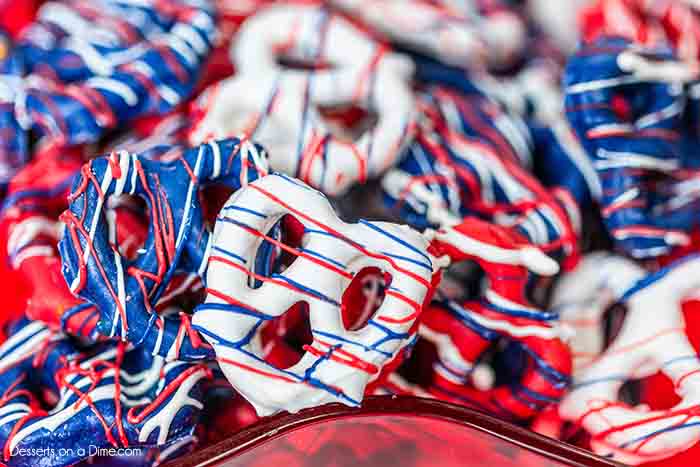 Red White and Blue Chocolate Covered Pretzels