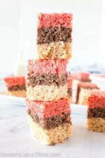 Neapolitan Rice Krispie Treats - Desserts on a Dime