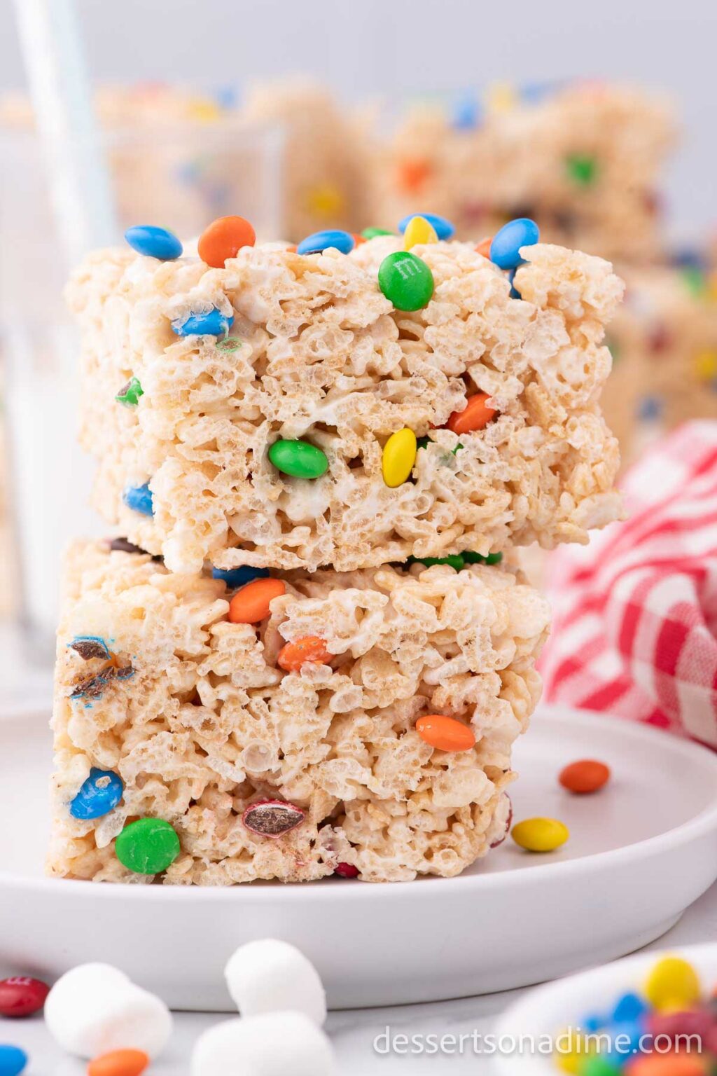 M&M Rice Krispie Treats - rice krispie treats with m&ms