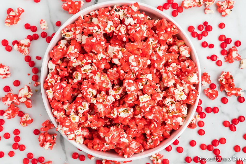 Red Hot Cinnamon Popcorn - Cinnamon Popcorn with Red Hots