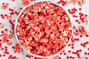 Red Hot Cinnamon Popcorn - Cinnamon Popcorn with Red Hots