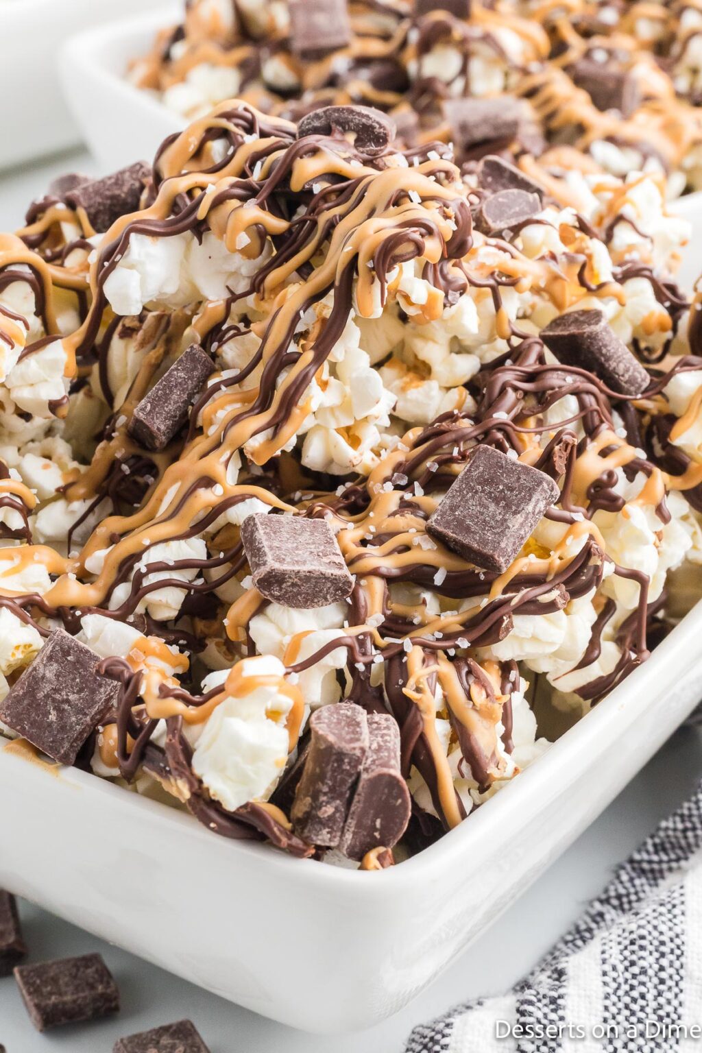 Chocolate Peanut Butter Popcorn - Desserts on a Dime