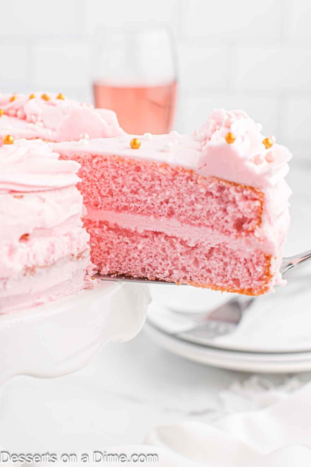 Pink Champagne Cake - Desserts on a Dime