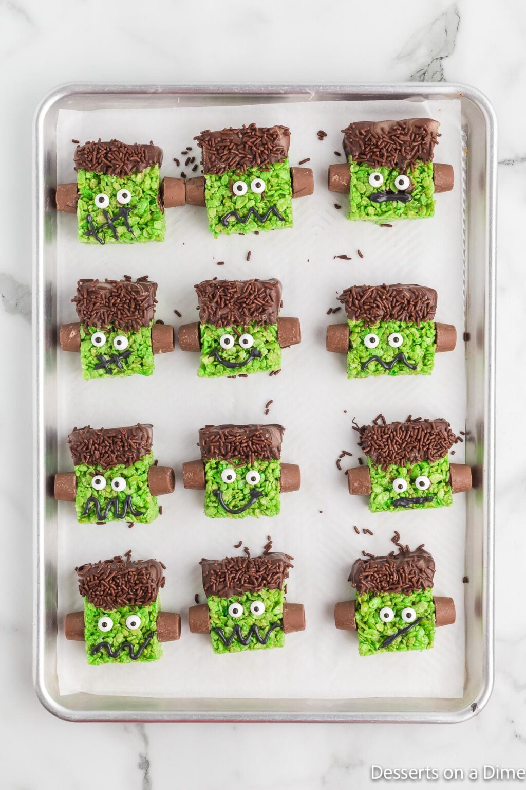 Frankenstein Rice Krispie Treats - Desserts on a Dime