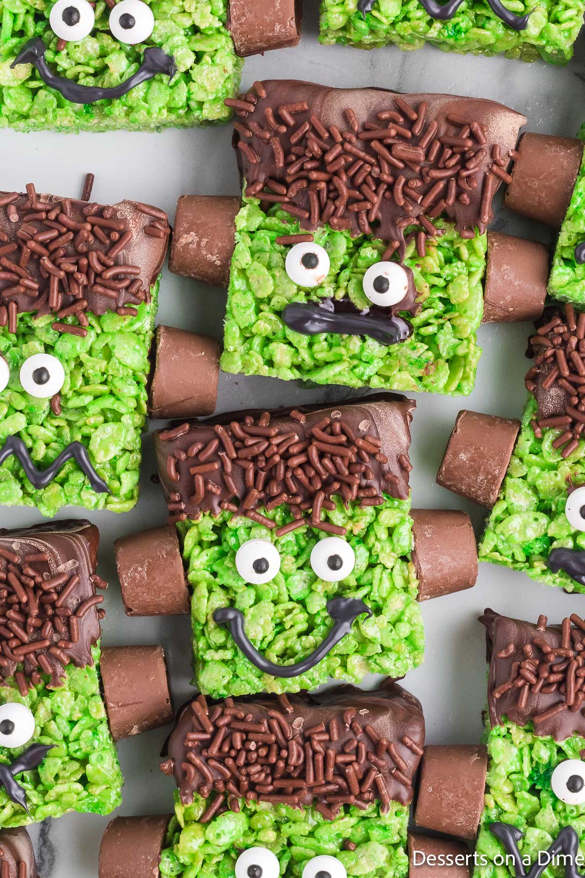 Frankenstein Rice Krispie Treats - Desserts on a Dime