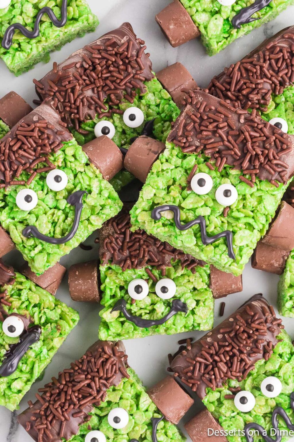 Frankenstein Rice Krispie Treats - Desserts on a Dime