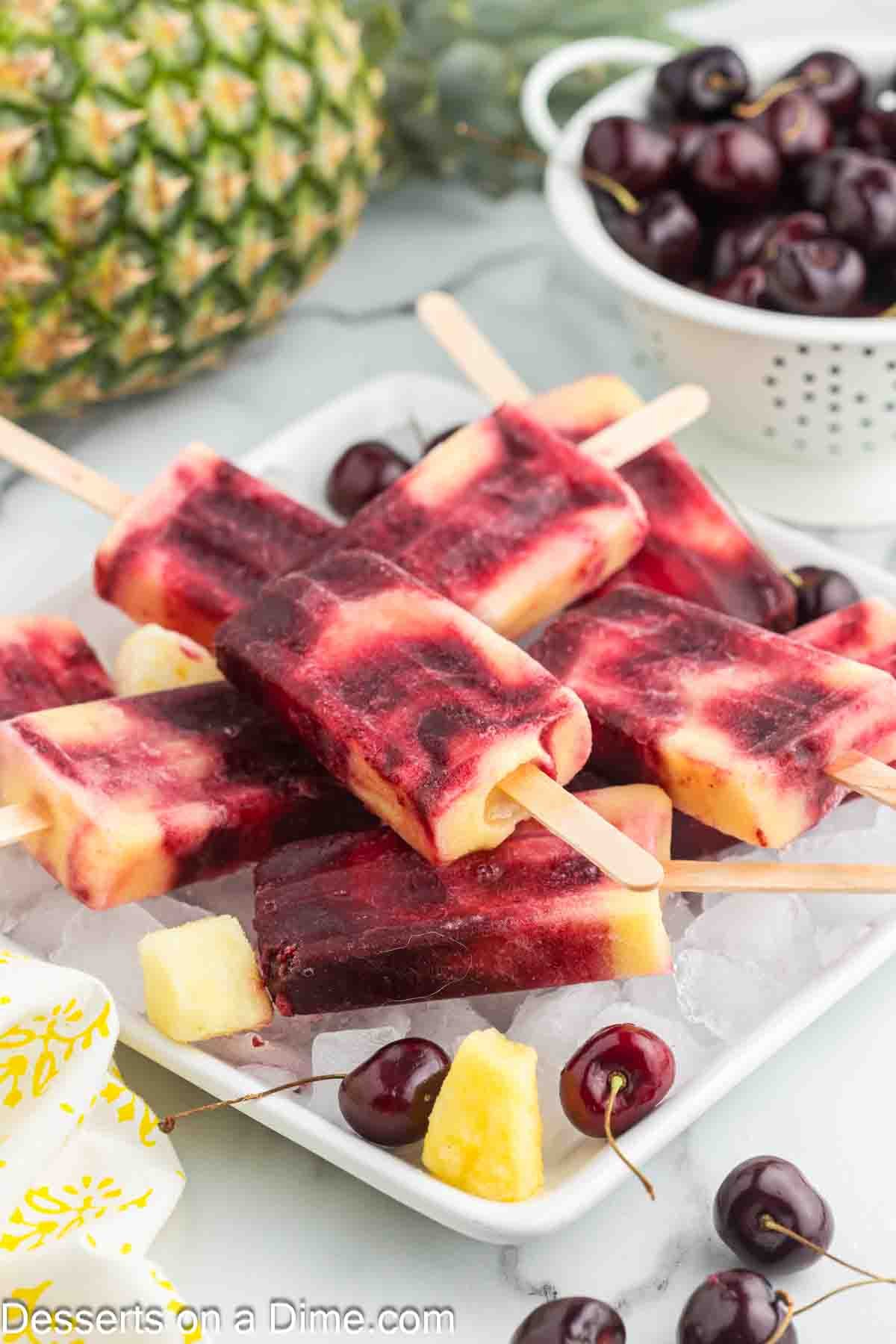 Cherry Pineapple Popsicles - 4 Ingredients