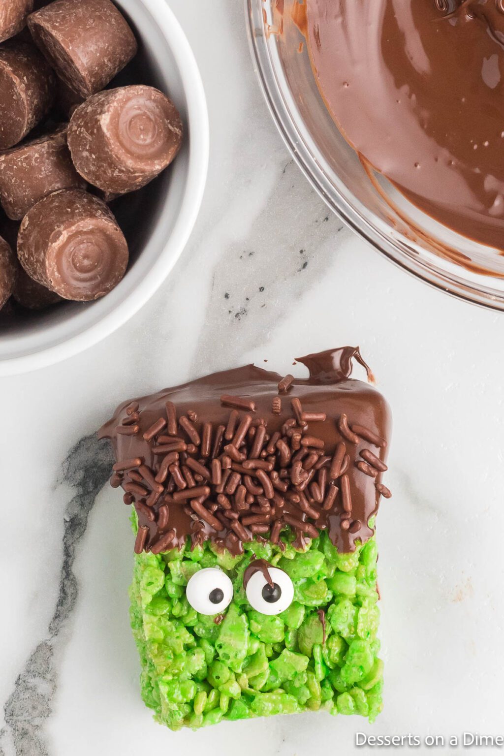 Frankenstein Rice Krispie Treats - Desserts on a Dime