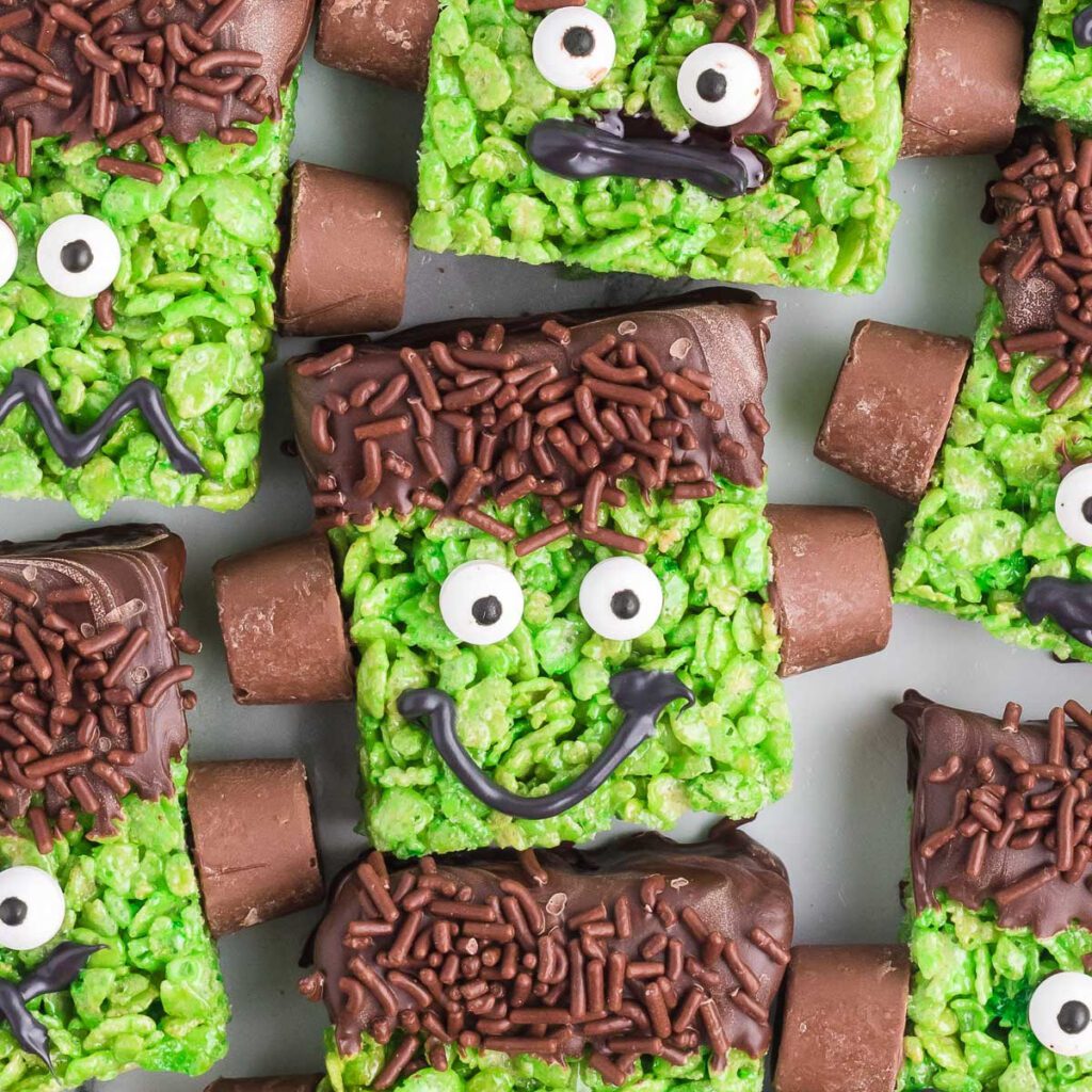 Frankenstein Rice Krispie Treats - Desserts on a Dime