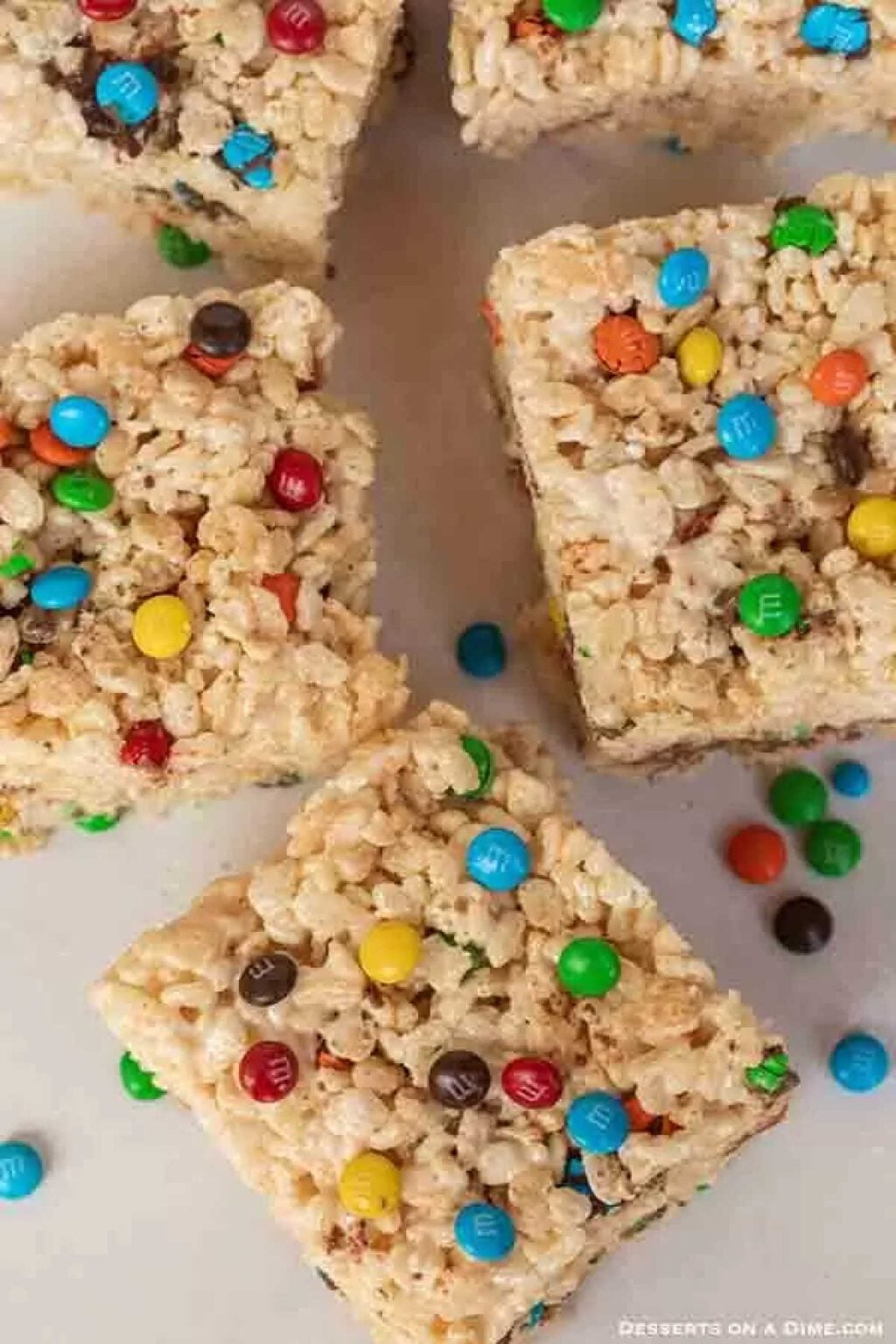 M&M Rice Krispie Treats - rice krispie treats with m&ms