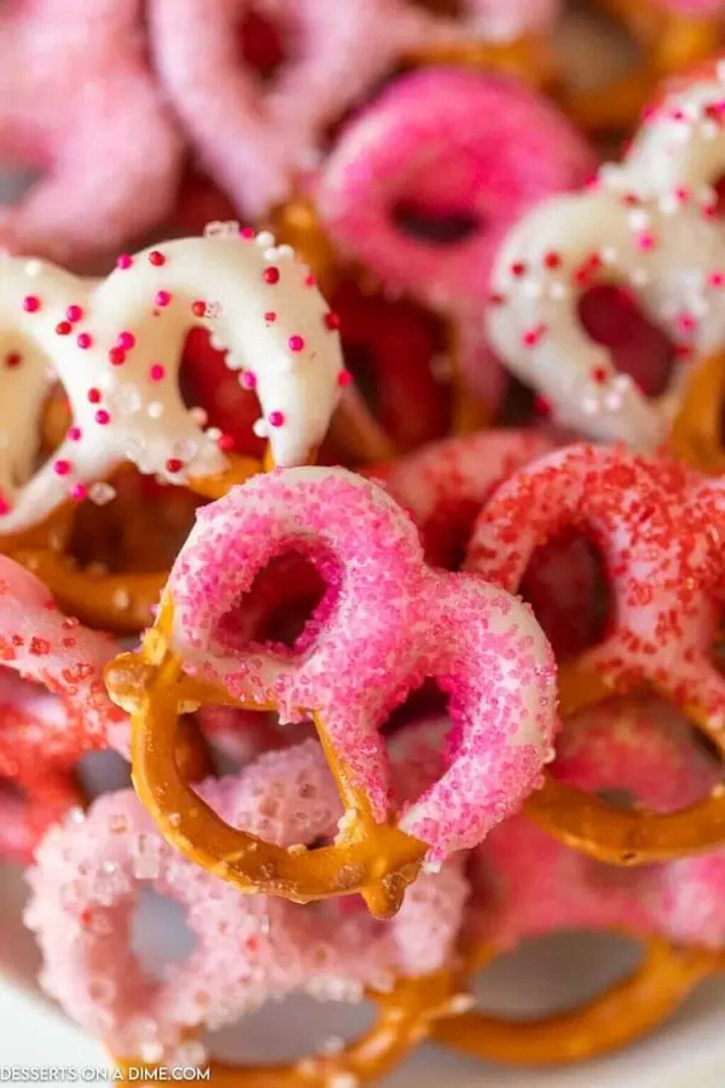 Valentine Chocolate Covered Pretzels - Desserts on a Dime