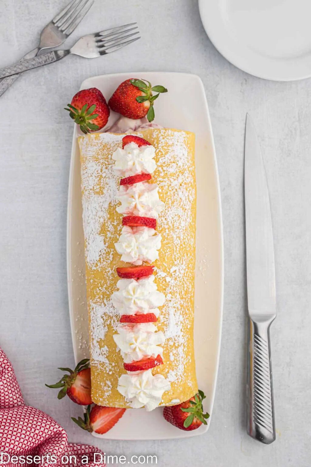 Strawberry Shortcake Roll - Desserts on a Dime