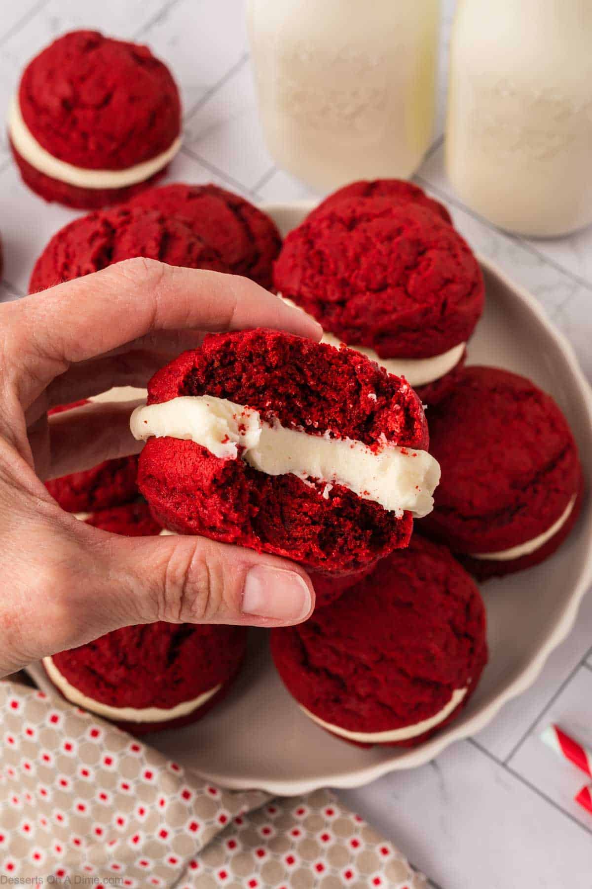 Red Velvet Sandwich Cookies - Desserts on a Dime